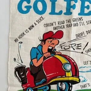 Textilimpex | Kitchen | Vintage Golf Theme Novelty Linen Tea Towel ...